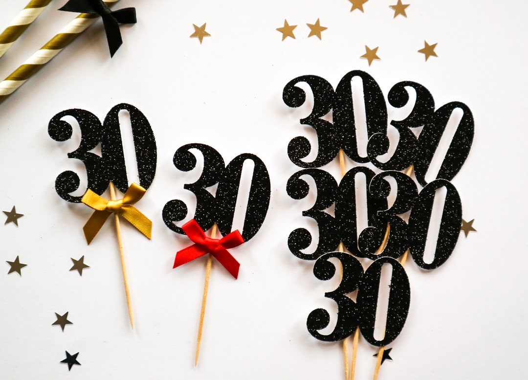 6 Número de edad Glitter Bow Cupcake Toppers Cumpleaños, Aniversario ...