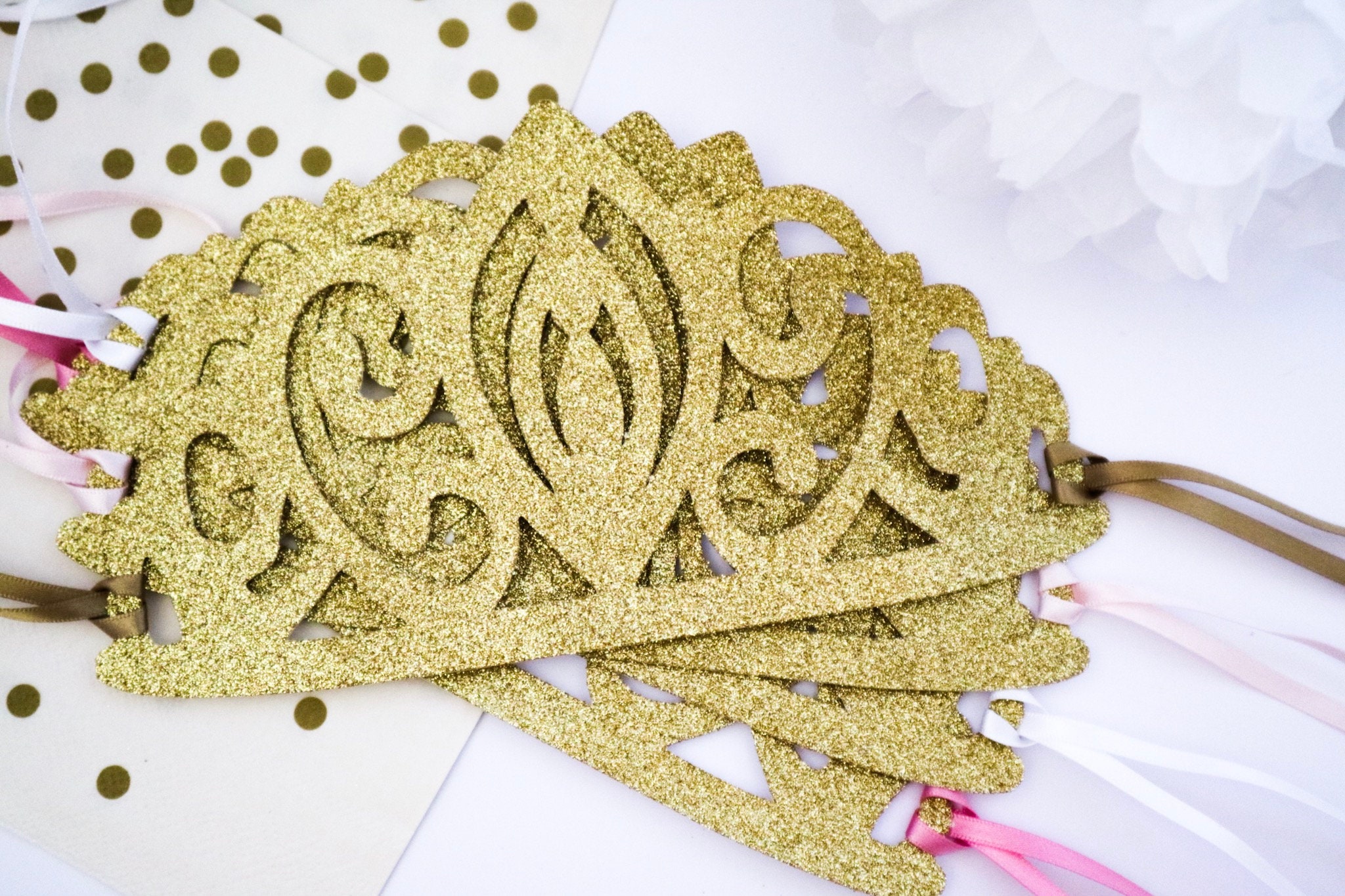 Princess Crown Glitter: Party Tiara Hat With Satin Ribbon Ties - Etsy