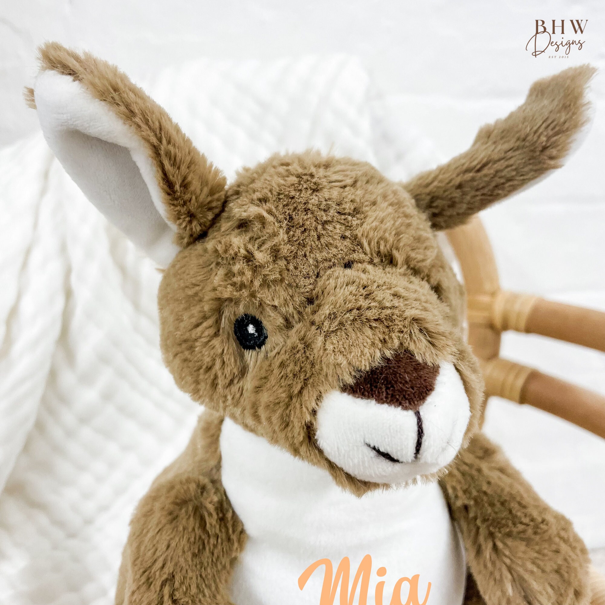 Personalised Name Mini Kangaroo Teddy Soft Toy Brown and White Baby ...