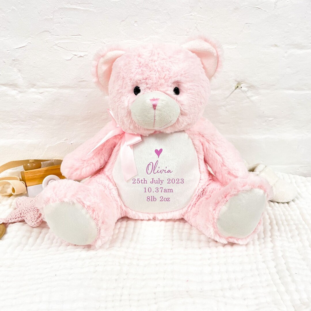 Personalised New Baby Pink Teddy Bear With Pink Bow Ribbon, New Baby ...