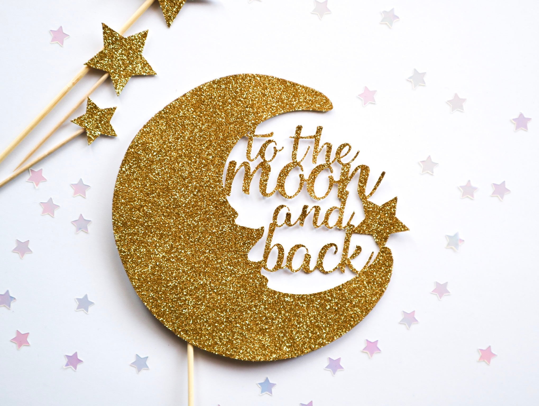 To the Moon and Back Glitter Moon Cake Topper Birthday Baby - Etsy