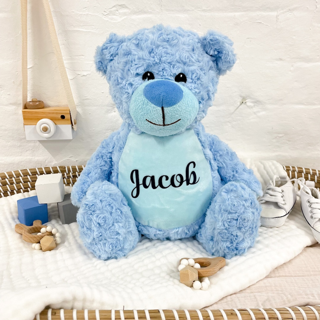Personalised Name Blue Teddy Bear, Cuddly Soft Toy, New Baby Toy - Etsy