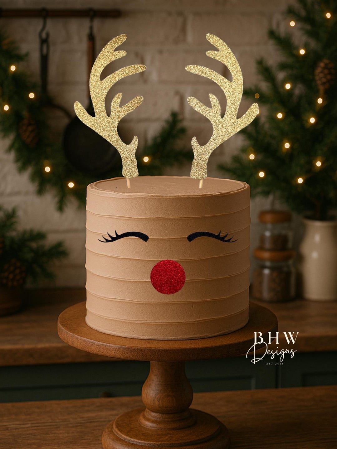 Rudolf Reindeer Glitter Cake Topper, Christmas Cake, Red Nose - Etsy UK