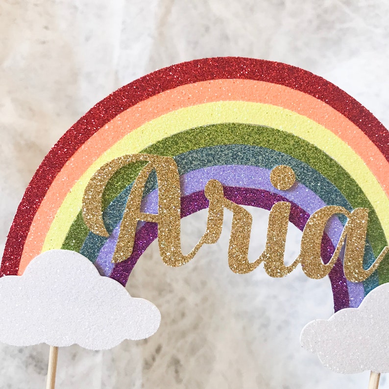 Personalised Glitter Rainbow Name and Cloud Cake Topper | Etsy