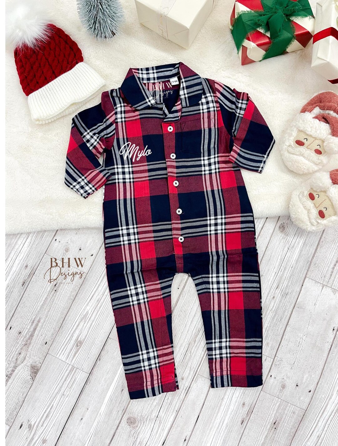 Personalised Children's Name All in One Checked Tartan Romper Onesie - Etsy
