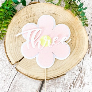 Personalised Daisy Flower Glitter Cake Topper - Pink and White - Floral ...