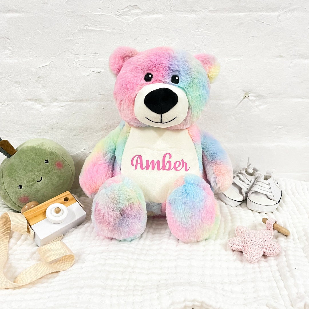 Teddy Bear Personalised Name Soft Toy - Multi Colour Teddy Bear - Baby ...