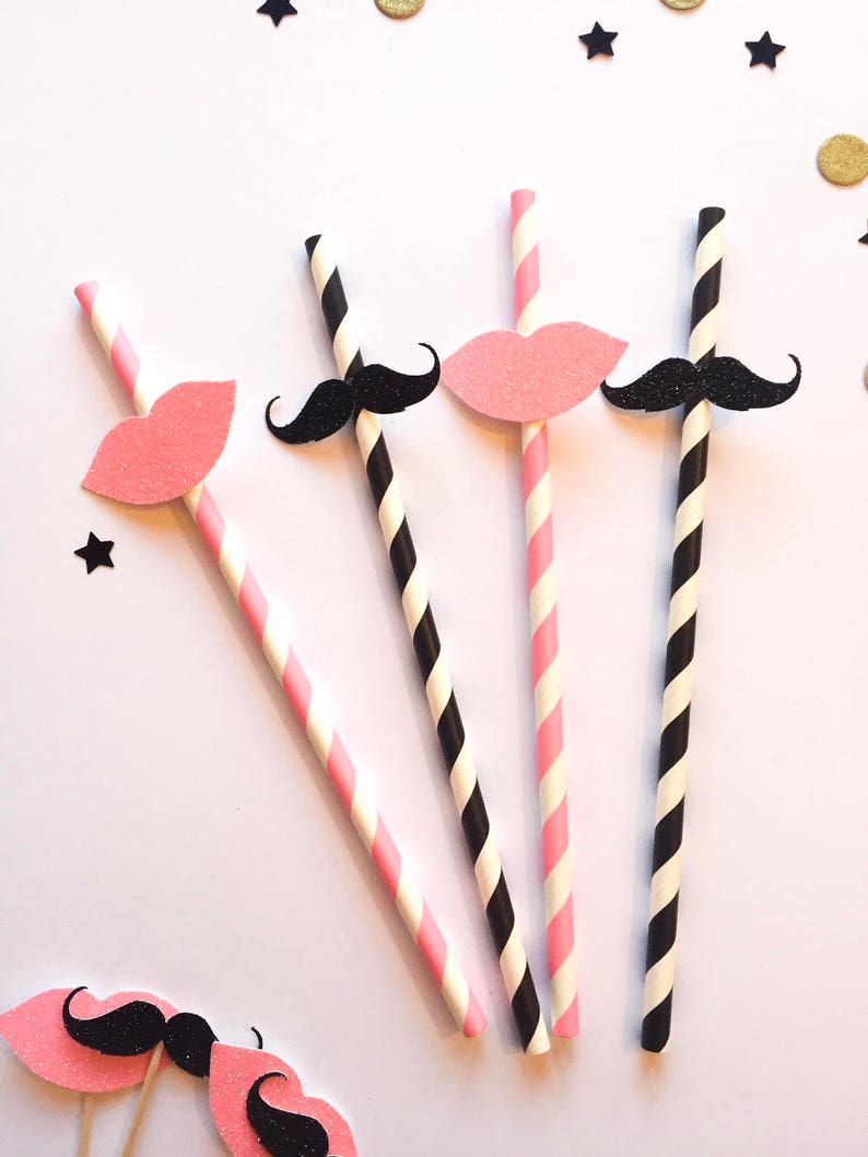 10 Glitter Lips and Moustache Stripe Paper Straws Hen - Etsy UK
