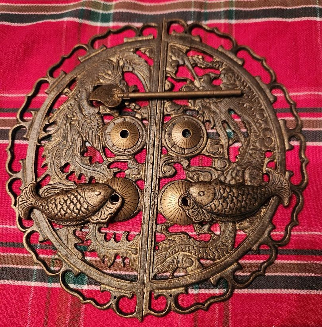 Vintage Chinese Solid Bronze Retro Round Latch Lock With Fish and ...