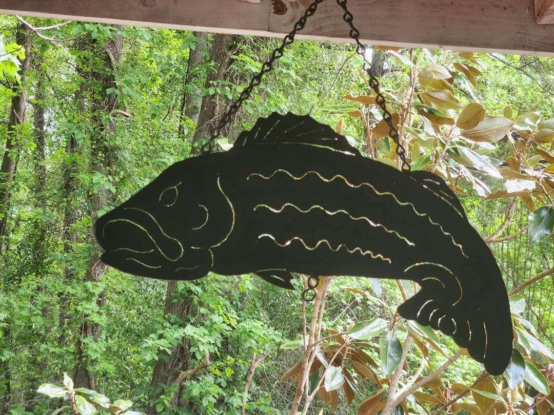 Black Fish Plate Steel With Perforations, Large, With Hanging Chain - Etsy