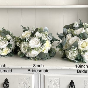 Elegant White and Sage Green Silk Wedding Flowers. updated Design - Etsy UK