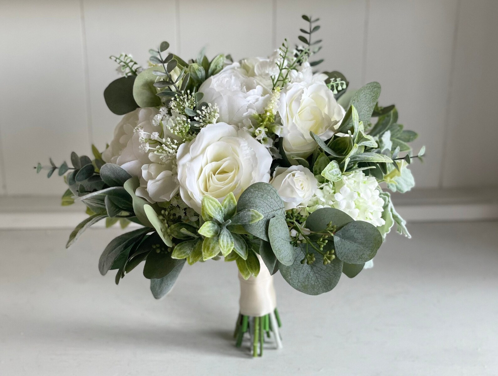 Elegant White and Sage Green Silk Wedding Flowers. - Etsy UK