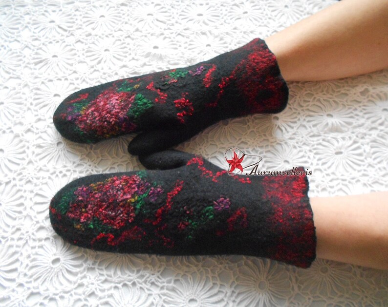 Felted Mittens READY TO SHIP Trendy Mittens Black Wool Mittens - Etsy