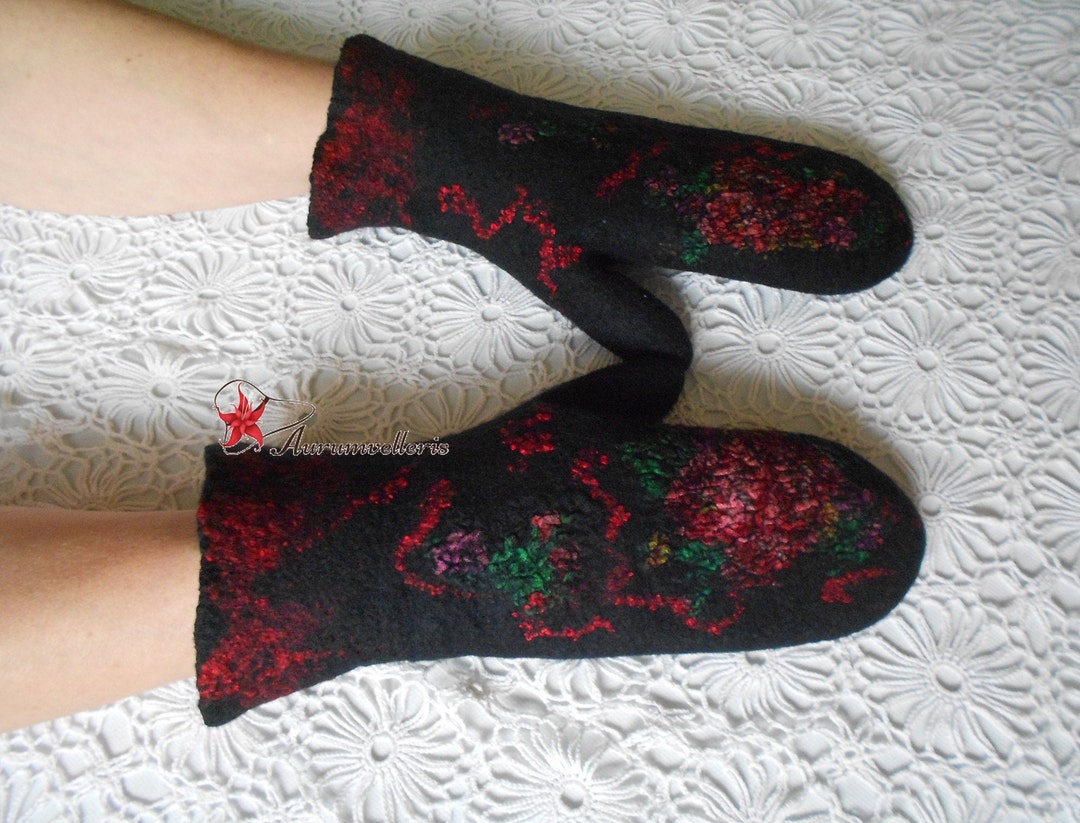 Felted Mittens READY TO SHIP Trendy Mittens Black Wool Mittens Warm Eco ...