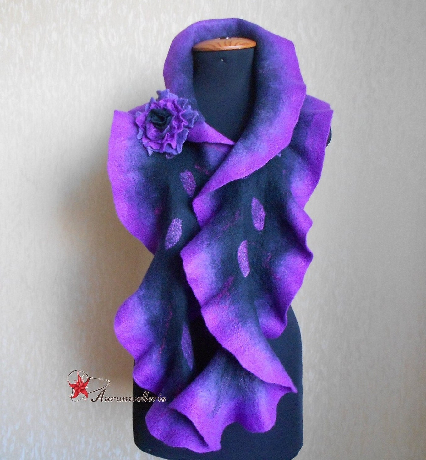 Felted Scarf READY TO SHIP Handmade Felted Boho Collar Felt Wool Shawl ...