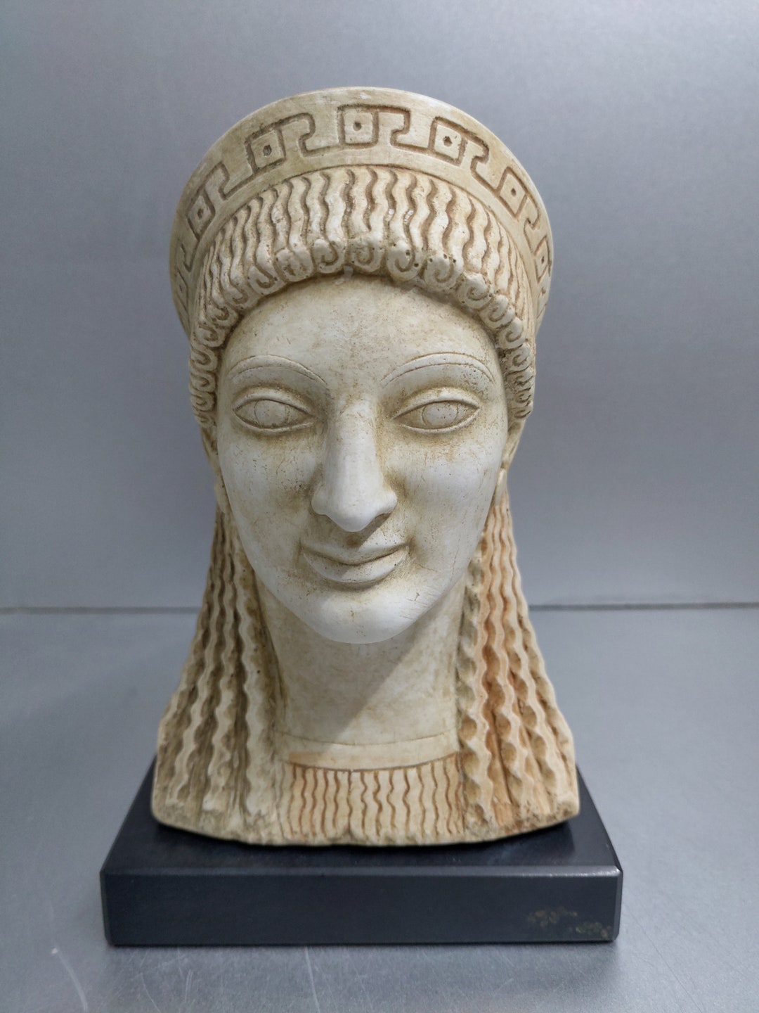 Ancient Greek Kore Sculpture Statue Bust on Black Marble Base - Etsy