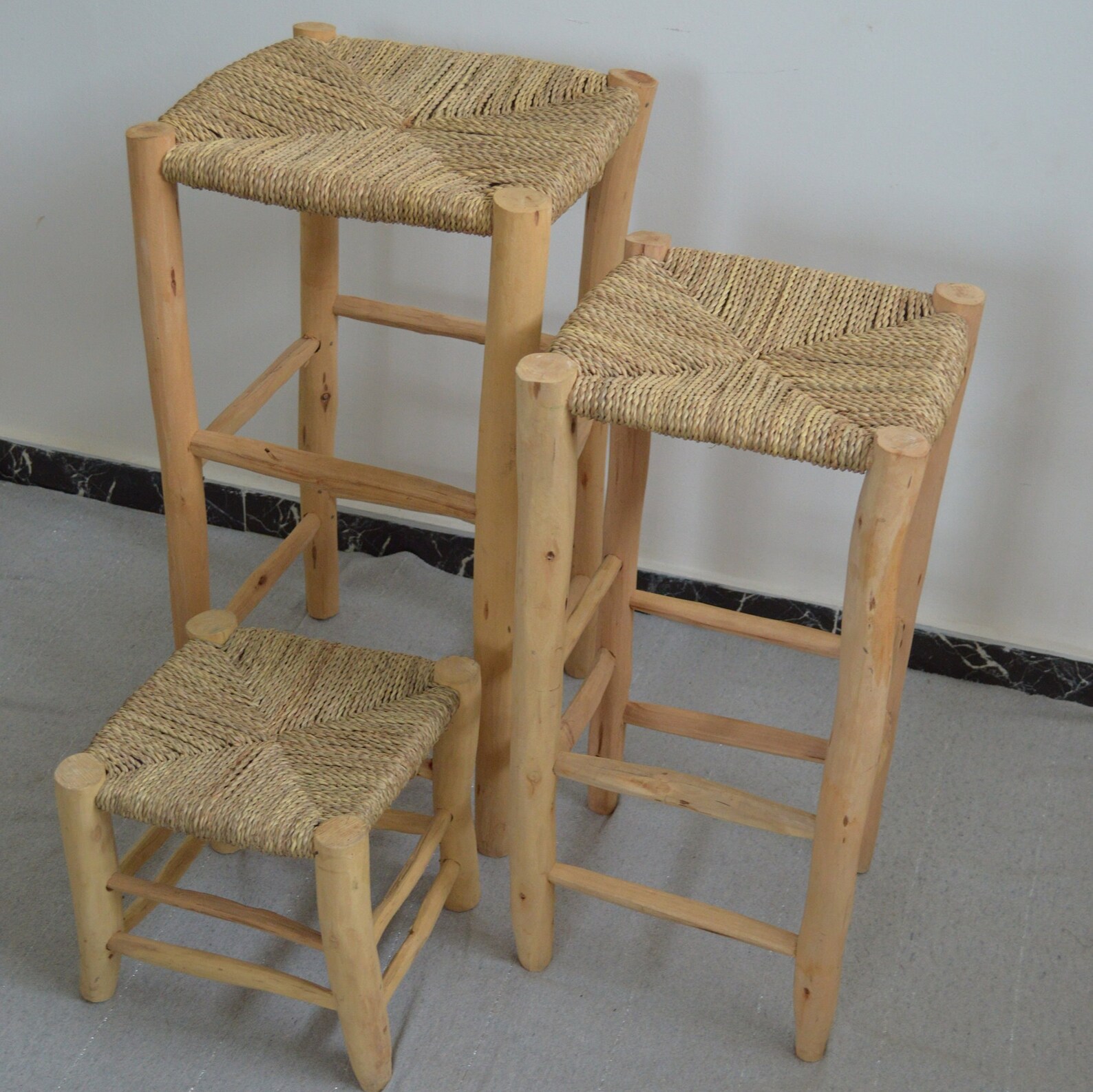 Handmade Vintage Wood and Straw Stool, Handcrafted Chair, Braid Straw ...