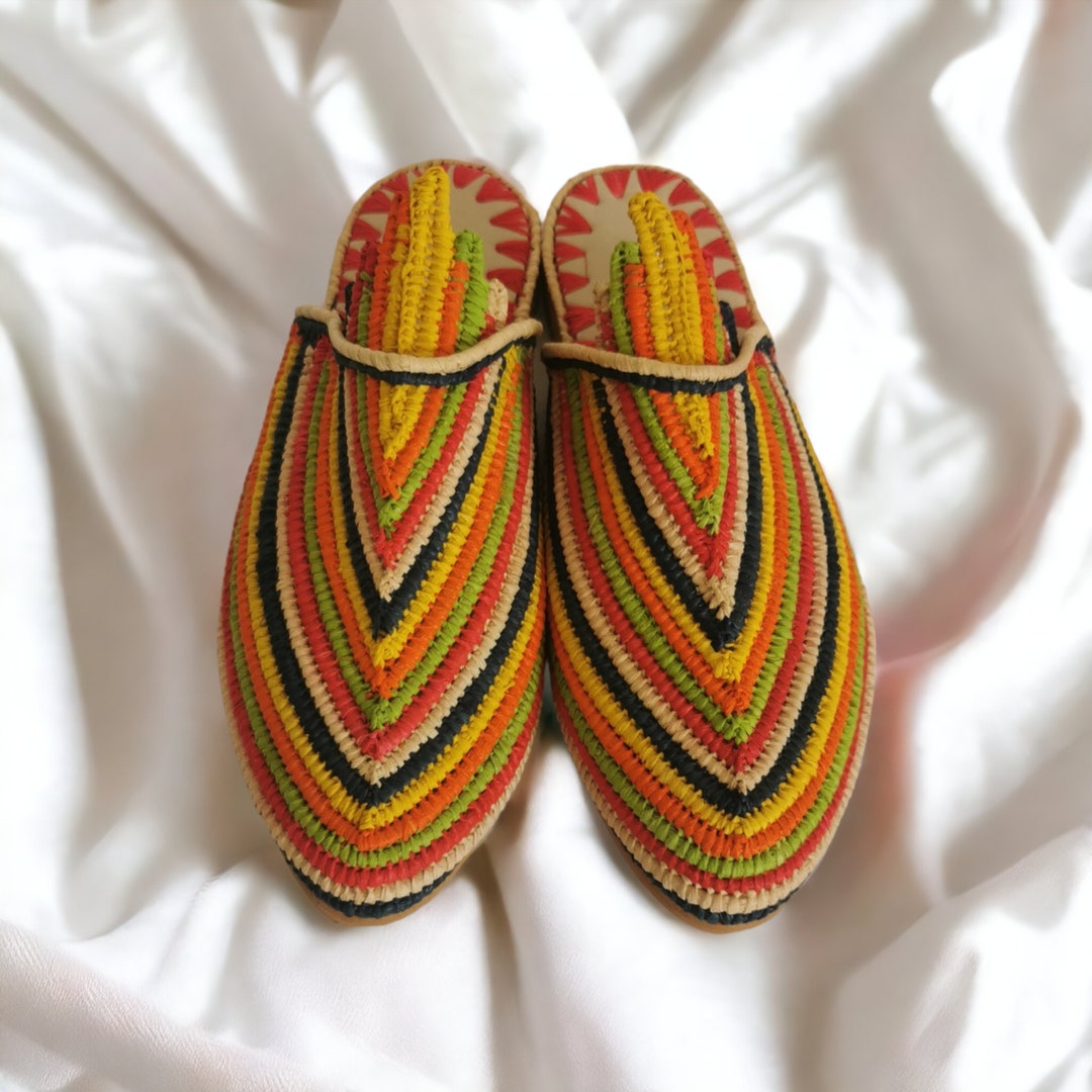 Raffia Mules Sandals for Womens, Handmade Shoes, Moroccan Sandals ...