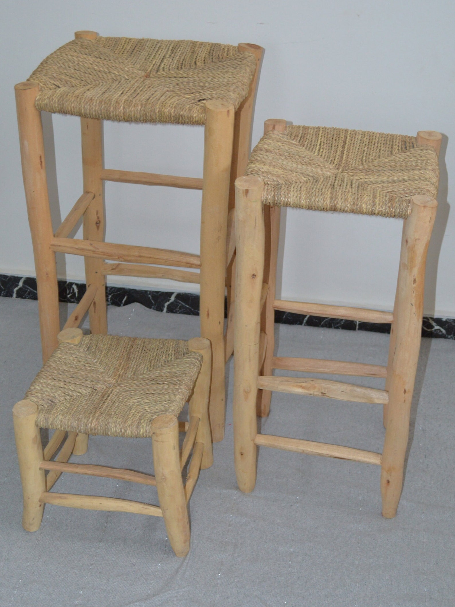 Handmade Vintage Wood and Straw Stool, Handcrafted Chair, Braid Straw ...