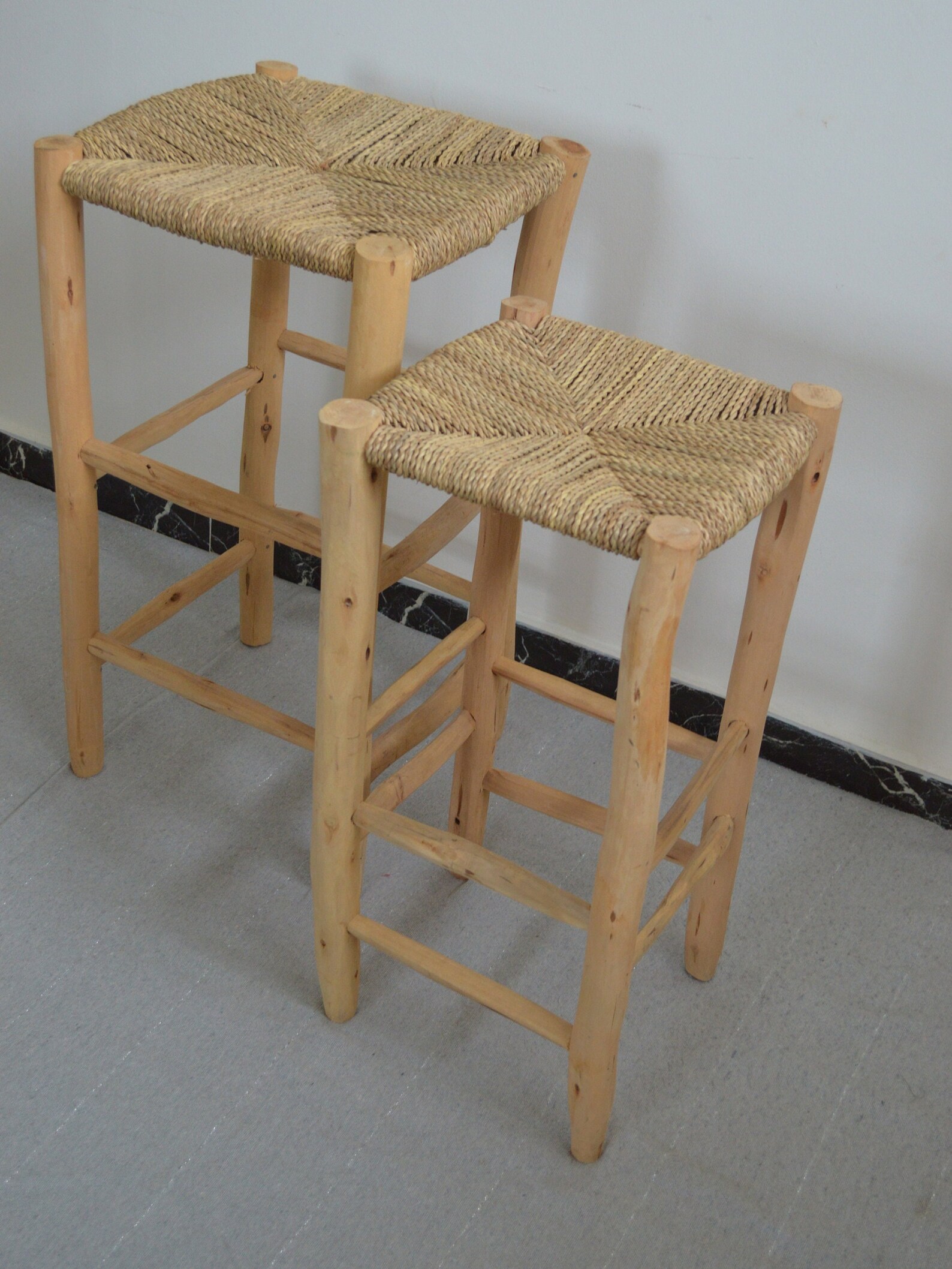 Handmade Vintage Wood and Straw Stool, Handcrafted Chair, Braid Straw ...