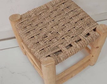 Handmade Vintage Wood and Straw Stool Handcrafted Chair | Etsy