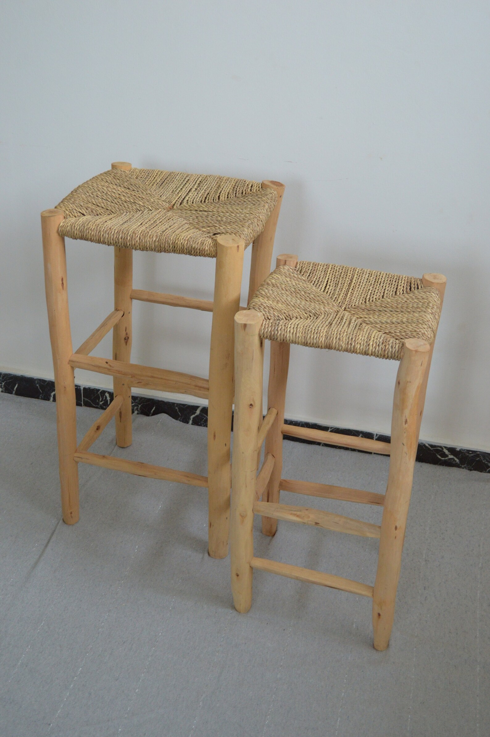Handmade Vintage Wood and Straw Stool, Handcrafted Chair, Braid Straw ...