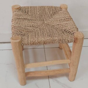 Handmade Vintage Wood and Straw Stool, Handcrafted Chair, Braid Straw ...