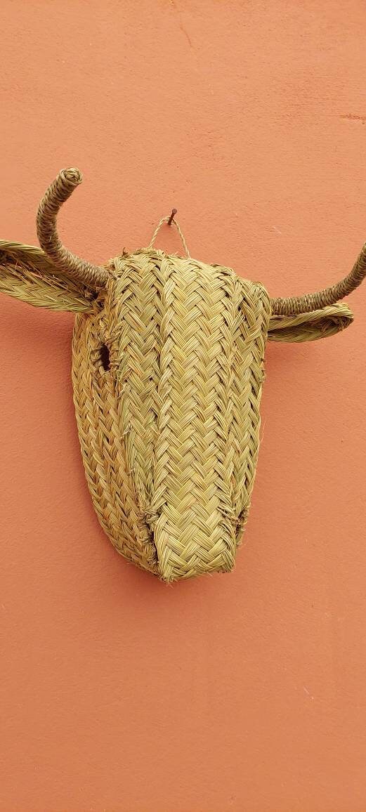 Handwoven Moroccan Rattan Bull Head Handmade Wall Hanging - Etsy