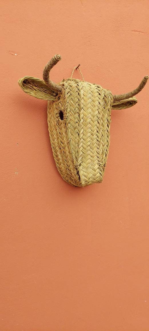 Handwoven Moroccan Rattan Bull Head Handmade Wall Hanging - Etsy