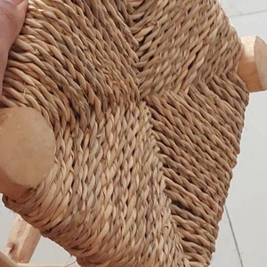 Handmade Vintage Wood and Straw Stool, Handcrafted Chair, Braid Straw ...