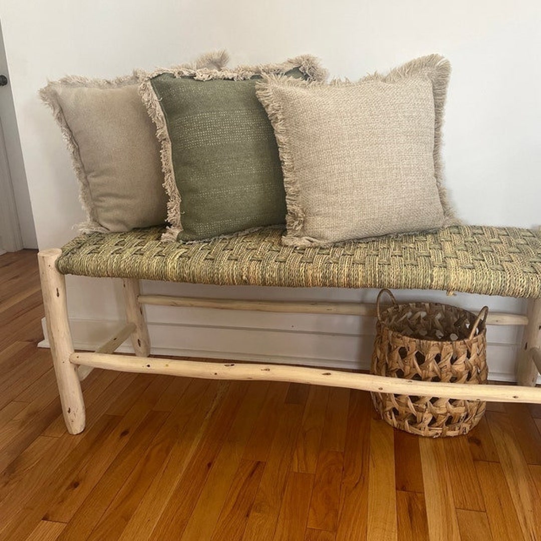 Handmade Solid Wooden Bench, Vintage and Straw Banquette, Handcrafted ...