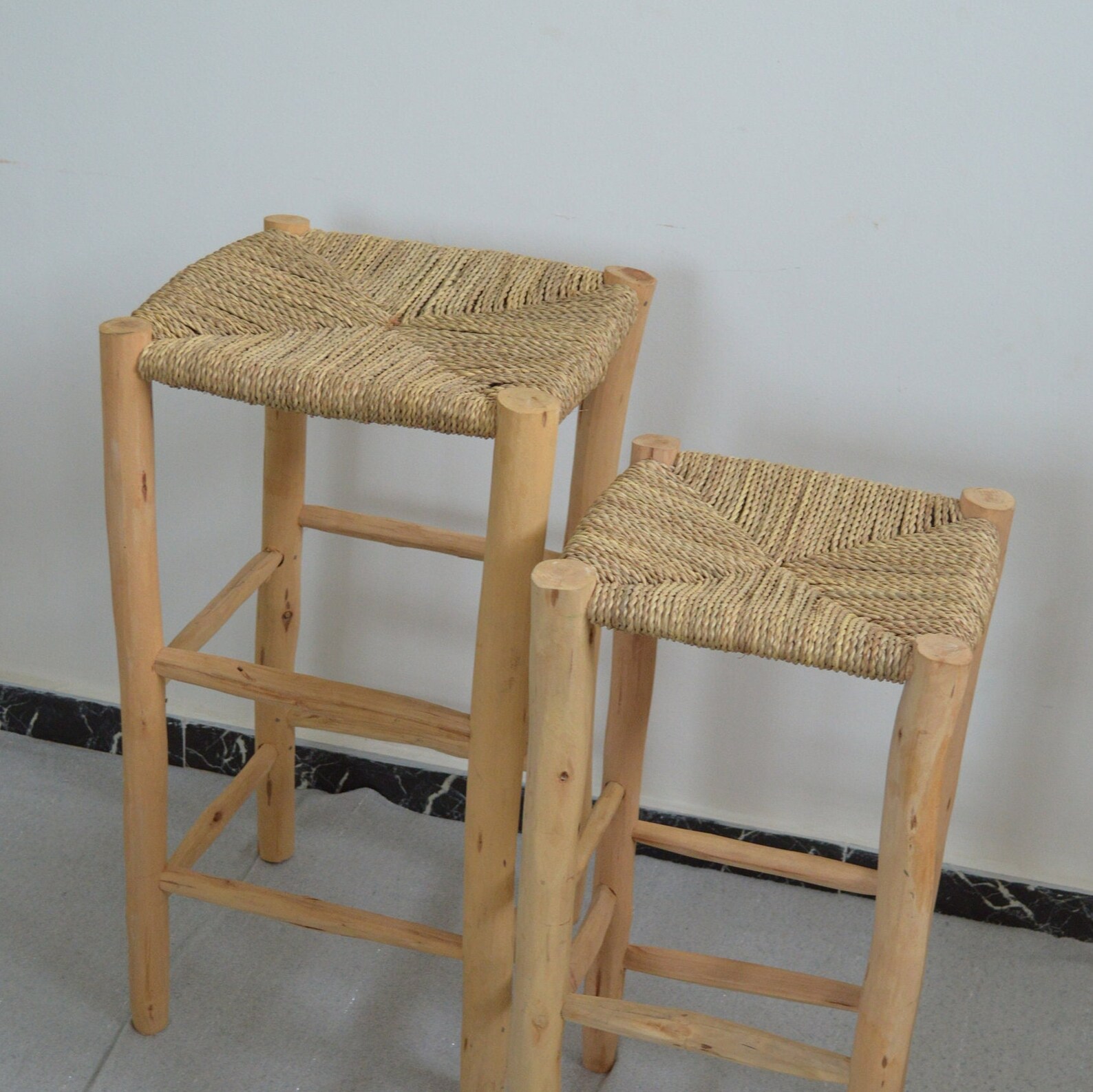 Handmade Vintage Wood and Straw Stool, Handcrafted Chair, Braid Straw ...