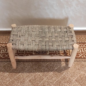 Bench in Solid Wood and Natural Weaving, Traditional Bench, Handmade ...