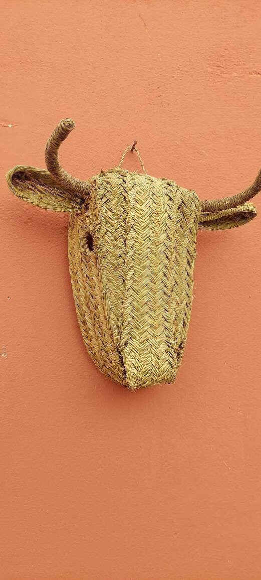 Handwoven Moroccan Rattan Bull Head Handmade Wall Hanging - Etsy