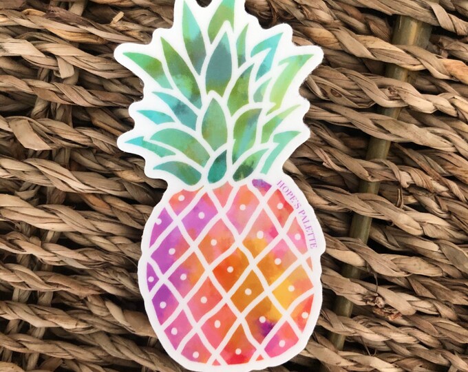 Watercolor Pineapple Vinyl Sticker, Waterproof Colorful Pineapple Decal ...