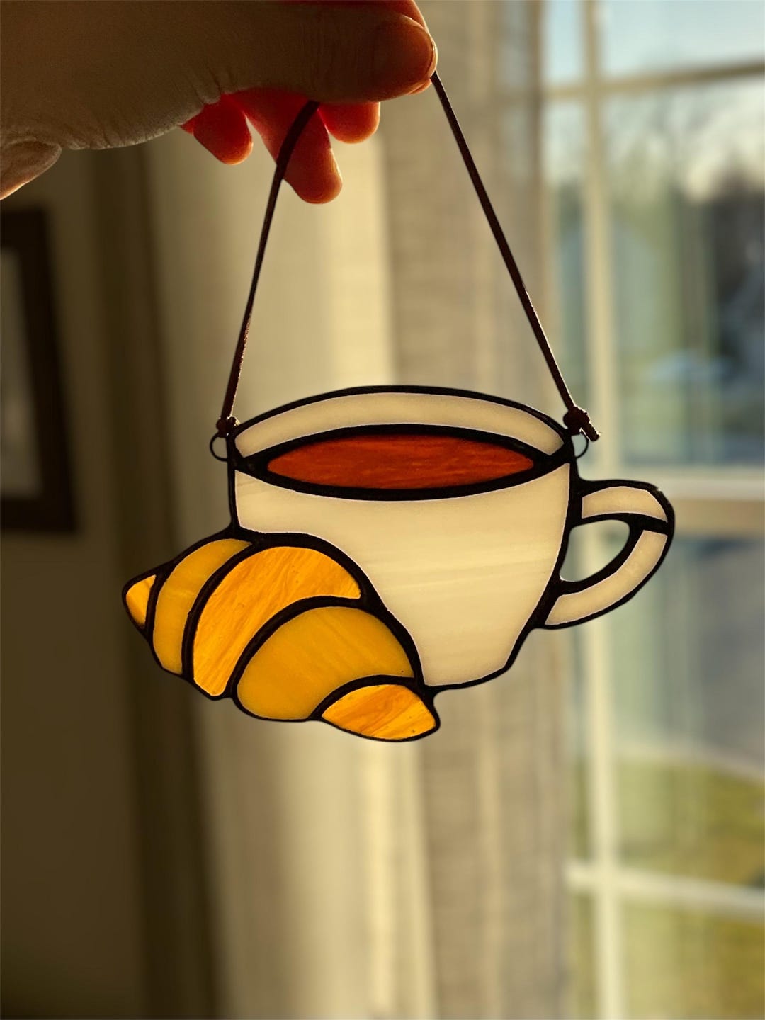 Coffee and Croissant Stained Glass Art Suncatcher, Tea and Pastry ...