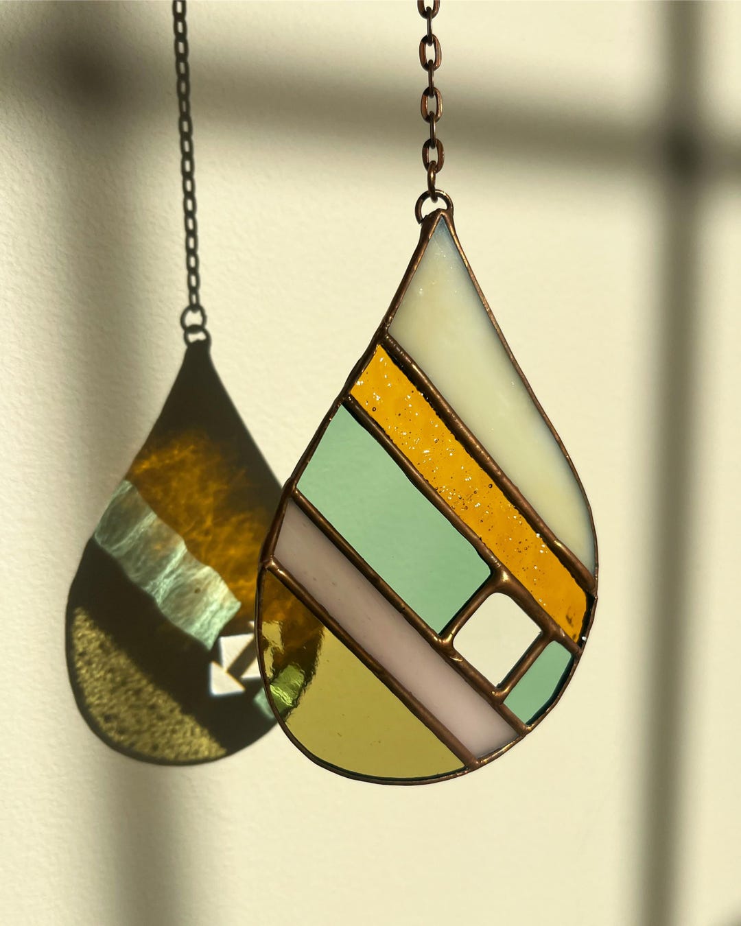 Rainbow Dew Drop Stained Glass Suncatcher, Raindrop Stained Glass Art ...
