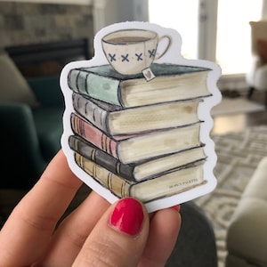 Book Stack With Tea Sticker, Vintage Book Sticker, Tea Sticker ...