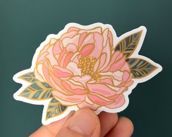 Pink Peony Floral Vinyl Sticker. Watercolor Design Sticker. Flower ...