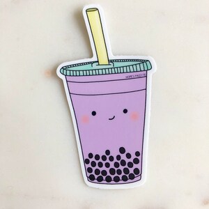 Cute Boba Tea Vinyl Sticker, Purple Boba Tea Waterproof Sticker ...