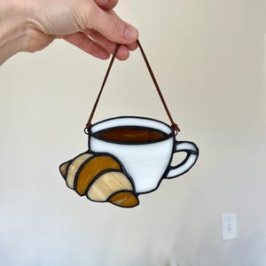Coffee and Croissant Stained Glass Art Suncatcher, Tea and Pastry ...