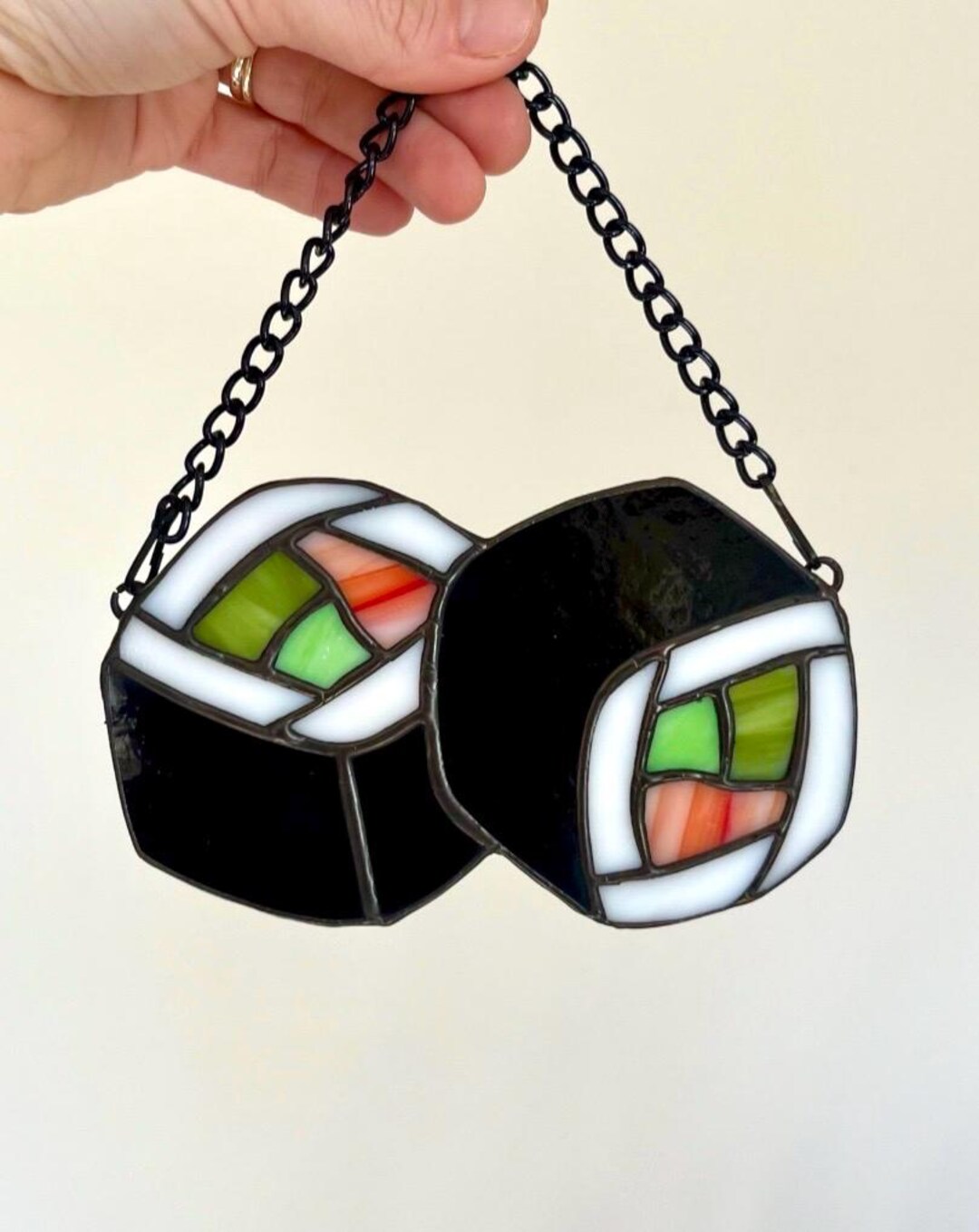 Sushi Roll Stained Glass Suncatcher, Spicy Tuna Stained Glass Art ...