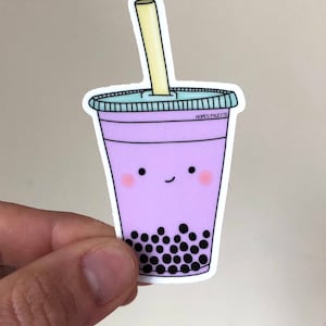 Cute Boba Tea Vinyl Sticker Purple Boba Tea Waterproof - Etsy UK