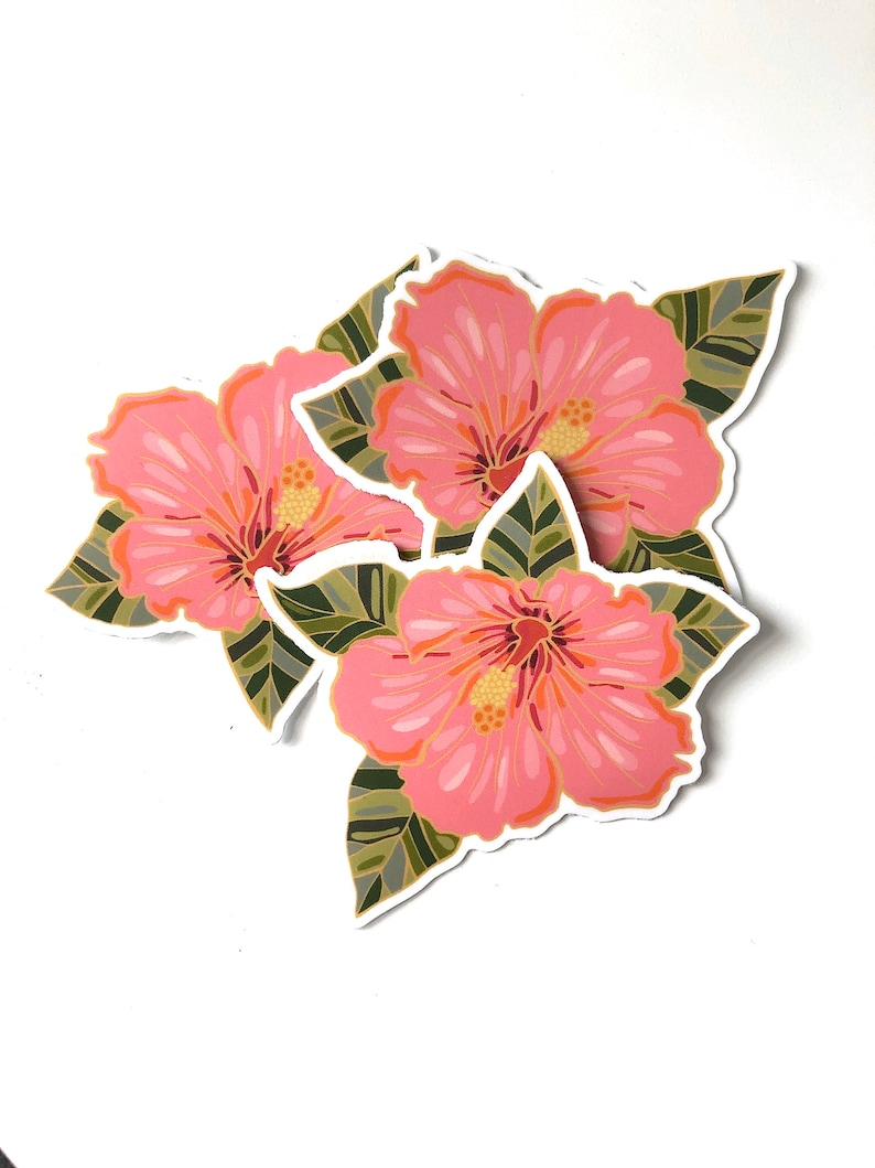 Pink Hibiscus Laptop Sticker Tropical Flower Vinyl Sticker - Etsy