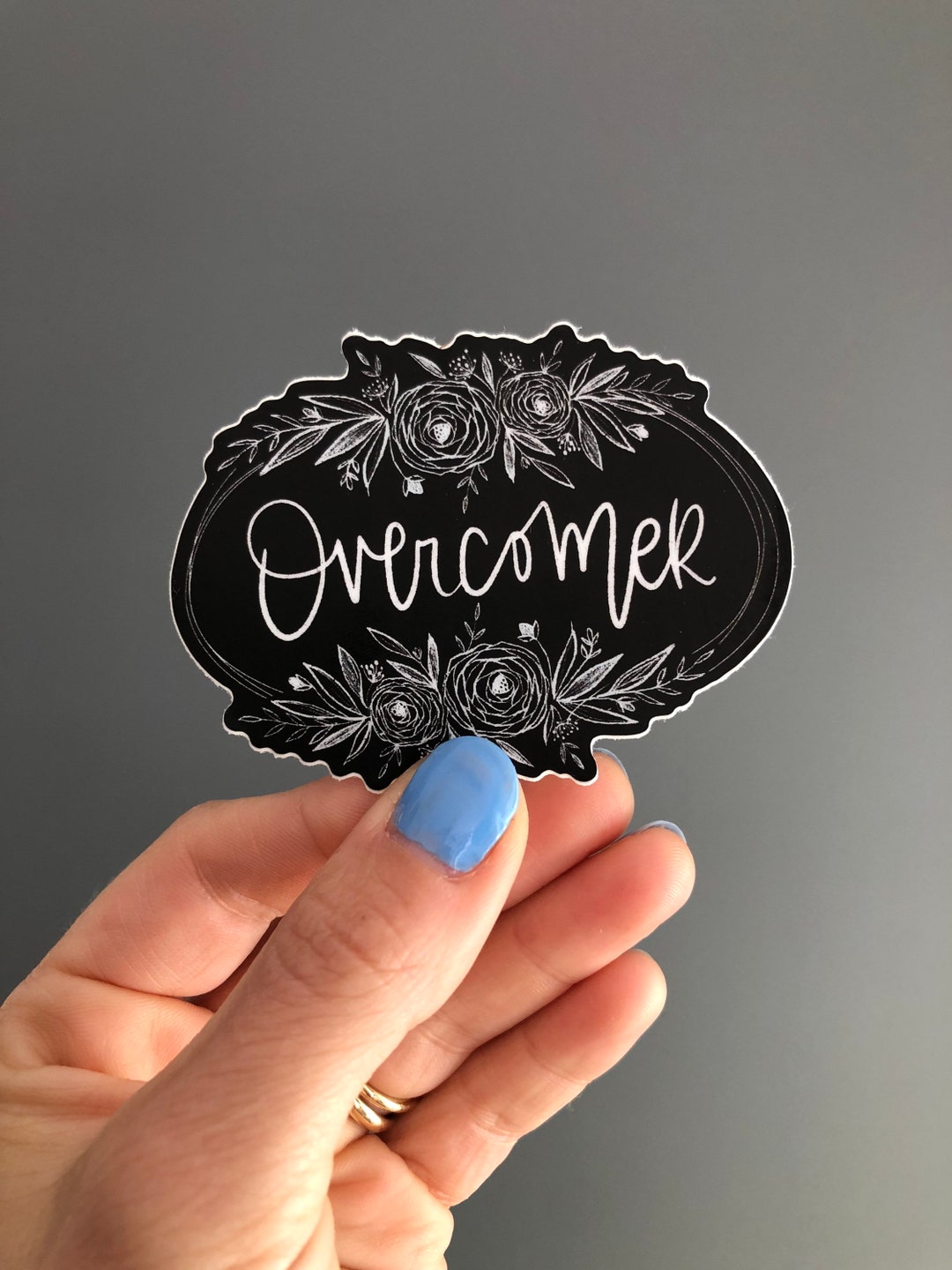 OVERCOMER Vinyl Sticker Black and White Floral Design - Etsy