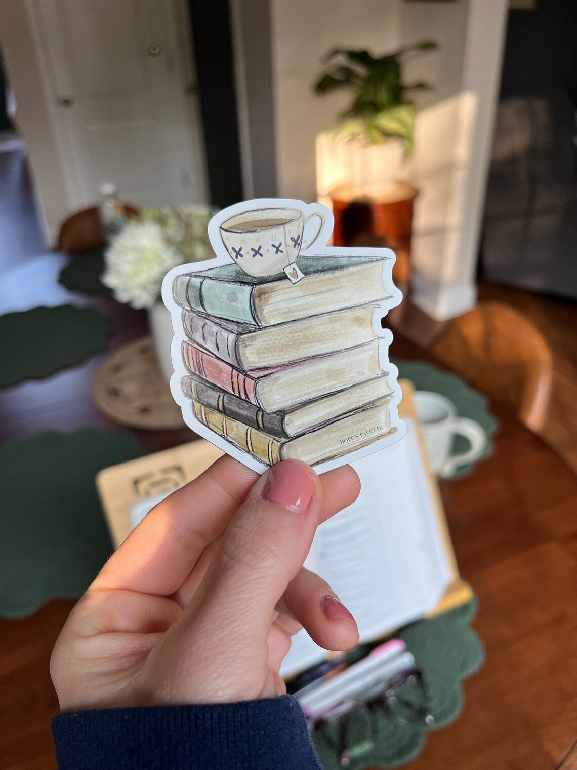 Book Stack & Tea Magnet: Vintage Bookworm Gift - Etsy