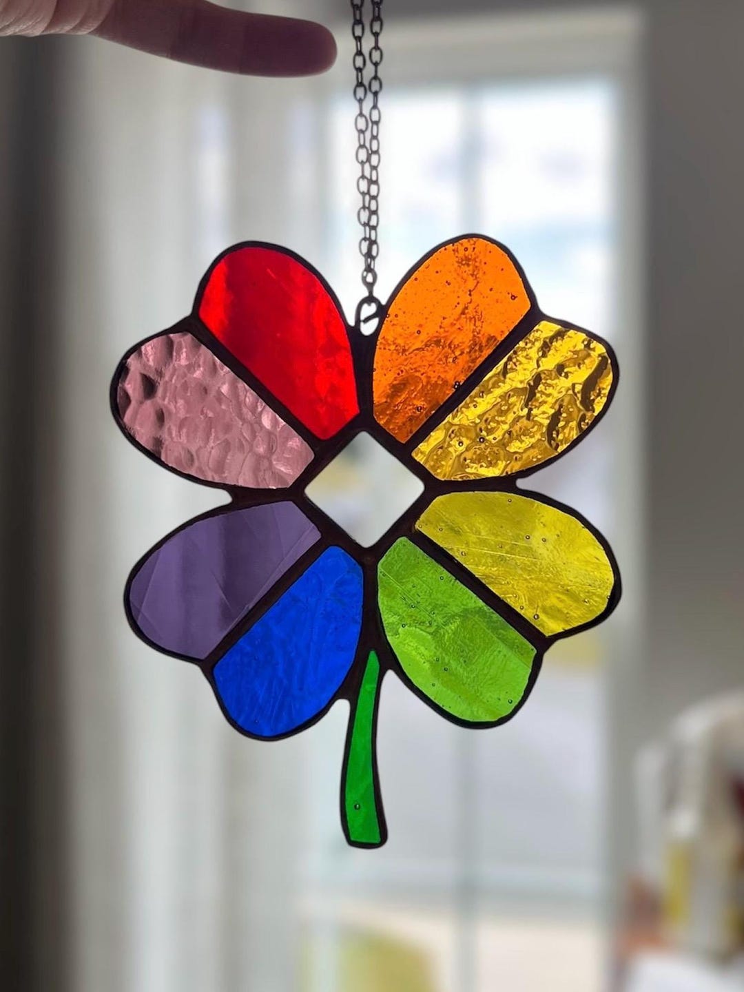 Rainbow Four Leaf Clover Stained Glass Suncatcher, Colorful Stained ...