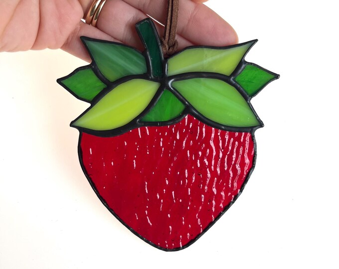 Strawberry Stained Glass Suncatcher, Summer Berry Stained Glass Art - Etsy