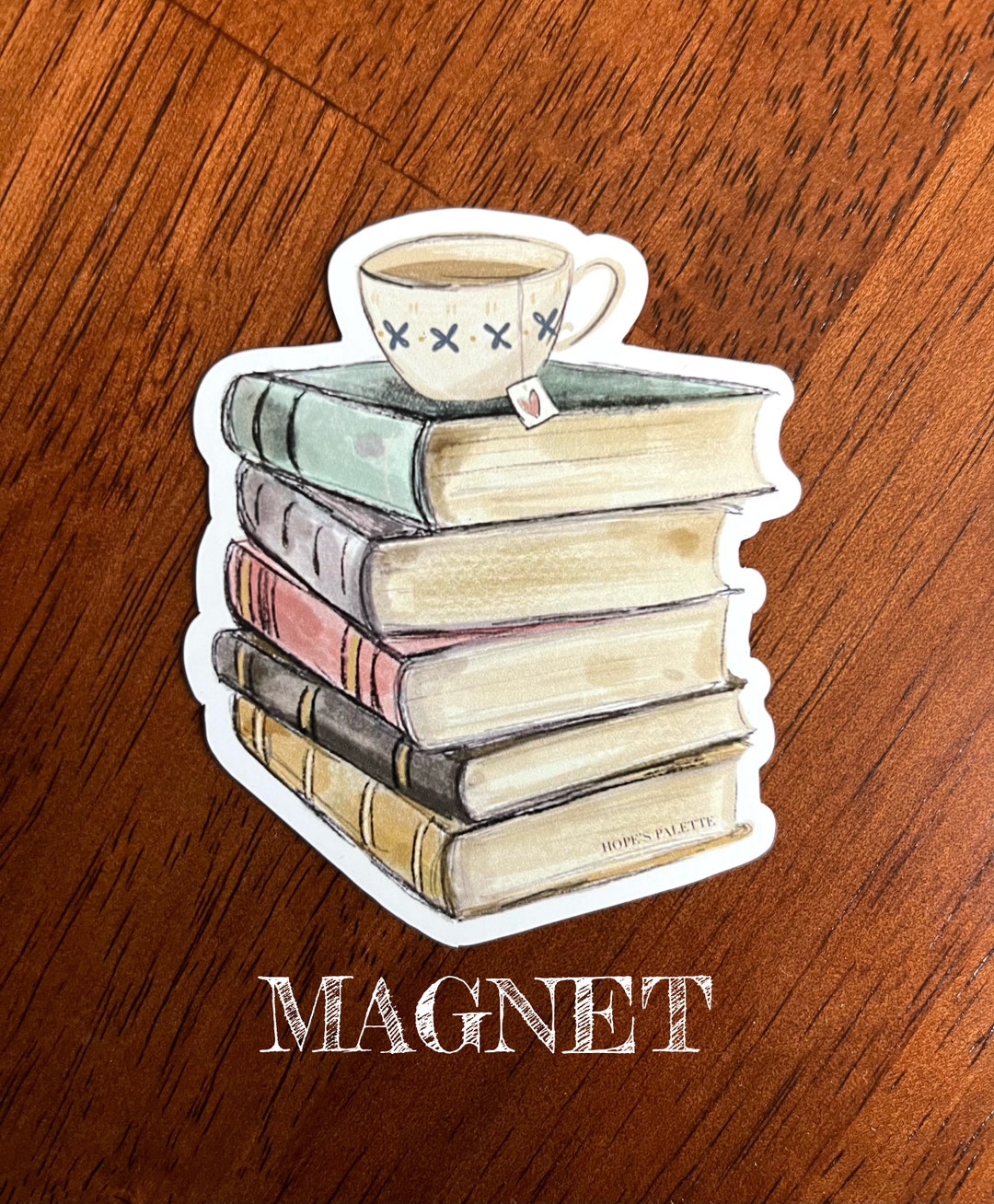Book Stack With Tea MAGNET, Vintage Book Magnet, Tea Magnet, Bookworm ...