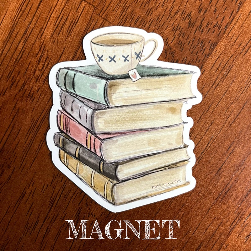 Book and Coffee Magnet - Etsy
